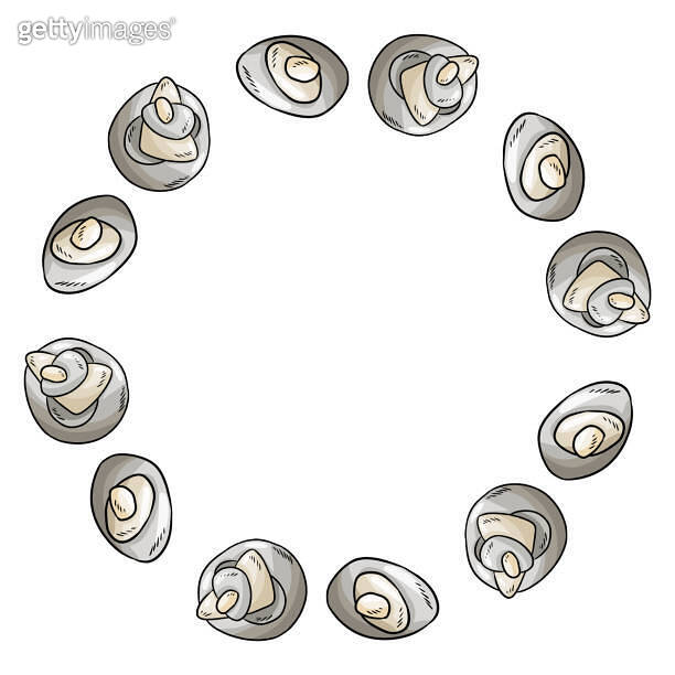 Sea pebble stones top view comic style doodle wreath. Boho cartoon ...