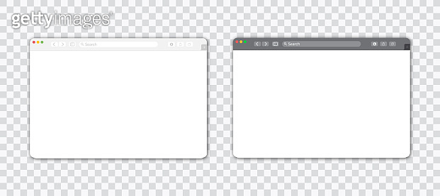 Empty browser window on transparent background. Empty web page mockup with toolbar. Display ...