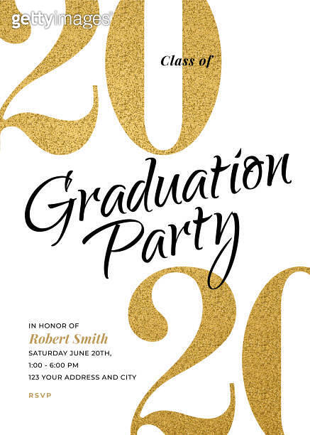 Graduation Class of 2020. Party invitation. Greeting cards with golden ...