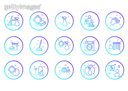 Cleaning service linear icons set. Cleaning products. Cleaning, laundry ...