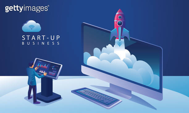 Business Startup launching product with rocket concept. Template and ...