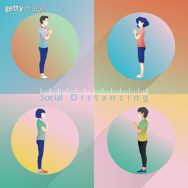 Social distancing, people keep distance and avoid physical contact ...