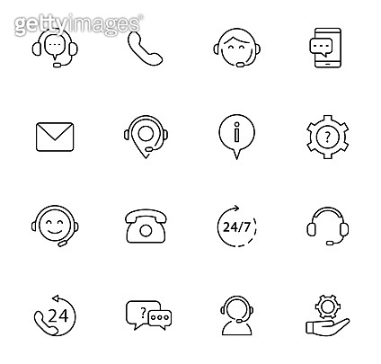 Set of support service line icons. Hotline support service. Call center ...