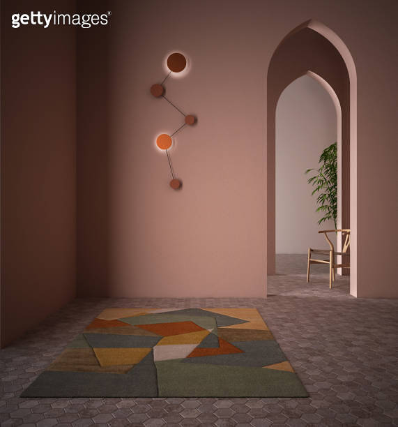 Classic eastern lobby, modern colored hall with stucco walls, interior ...