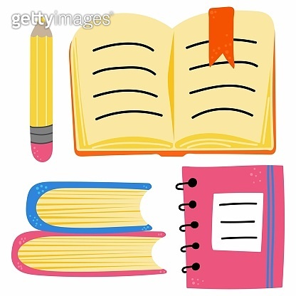 Notebook and book set, hand drawn school student supplies notebooks ...