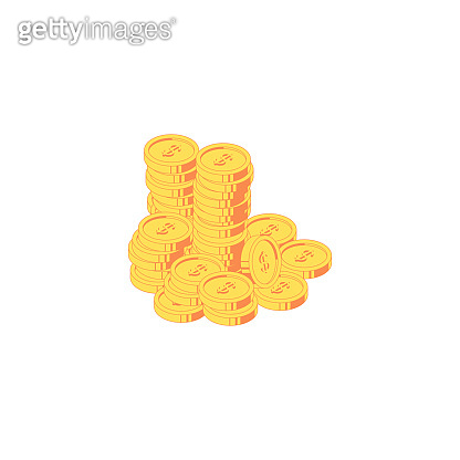 Isometric money heap. Vector illustration of golden and shining coins ...