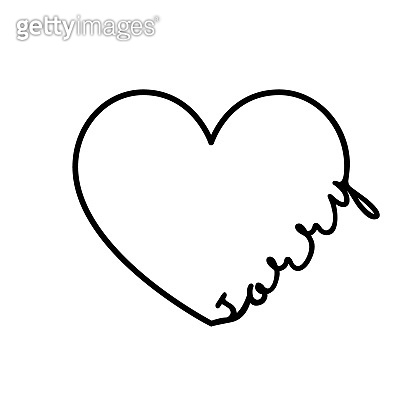 Sorry - calligraphy word with hand drawn heart. Lettering symbol ...