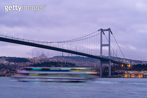Sunset or Dusk over the First Bosporus Bridge Crossing the Bosphorus or ...