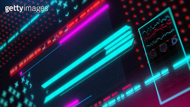 Cyber style neon background. Retrowave hud interface 3d render 이미지 ...