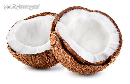 Open coconut. Coconut half isolate. Coco isolated side view. Cut ...