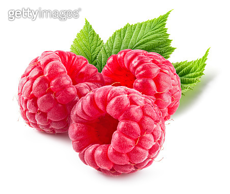 Raspberry isolated. Raspberries with leaves isolate. Raspberry with ...