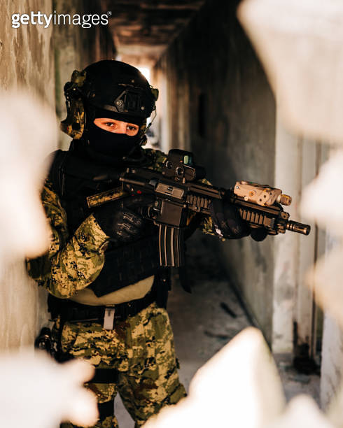 Soldier in Cropat uniform with black belt and plate carrier (1273854054 ...
