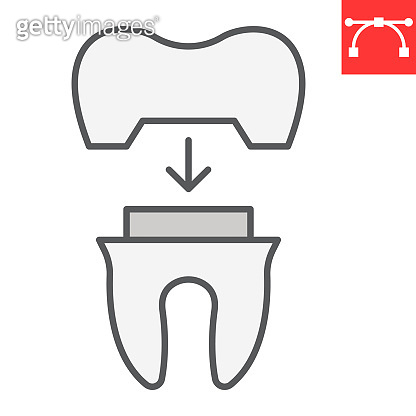 Dental crown color line icon, dental and stomatolgy, tooth crown sign ...