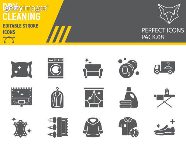 Dry cleaning glyph icon set, laundry symbols collection, vector ...