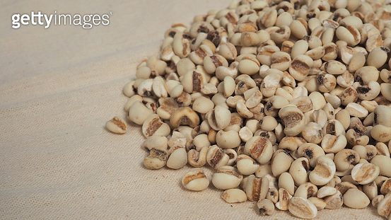 Job's Tears, also known as adlay and coix on calico background. Popular ...