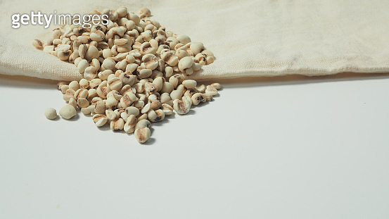 Job's Tears, also known as adlay and coix on calico and white ...