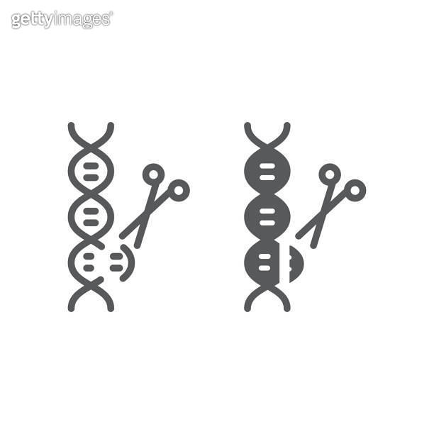 Genome editing line and glyph icon, technology and dna, dna editing ...