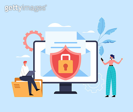 Safe data mile envelope file document transfer concept. Vector flat graphic design illustration ...