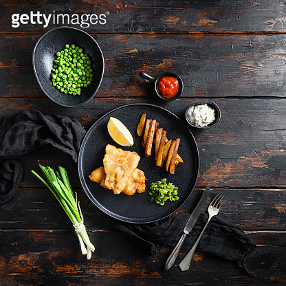 Fish and chips. Traditional british fast food hot dish consisting of ...