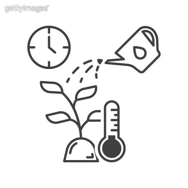 Plant care icon. Simple linear display of moisture, temperature, and ...