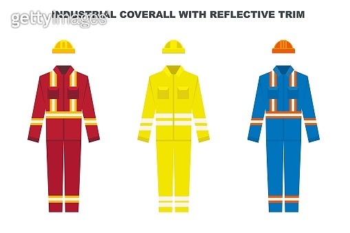 Industrial work wear coverall with reflective trim. Construction worker ...