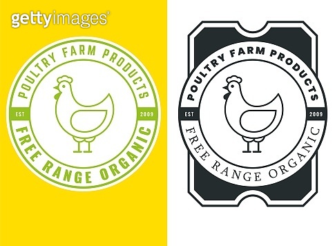 Organic chicken label. Poultry chicken farm label for packaging eggs or ...