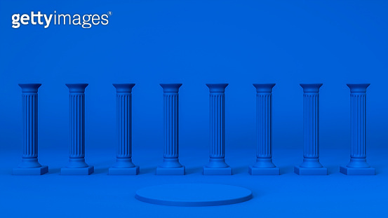 Classic blue minimalist podium pedestal in ancient Greek style ...