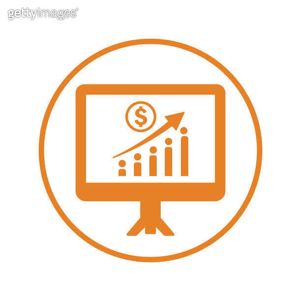 Earning Growth Icon, income report, profit increasing chart, orange ...