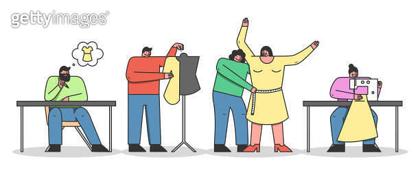 Concept Of Clothes Design. Characters Work In Handmade Fashion Atelier ...