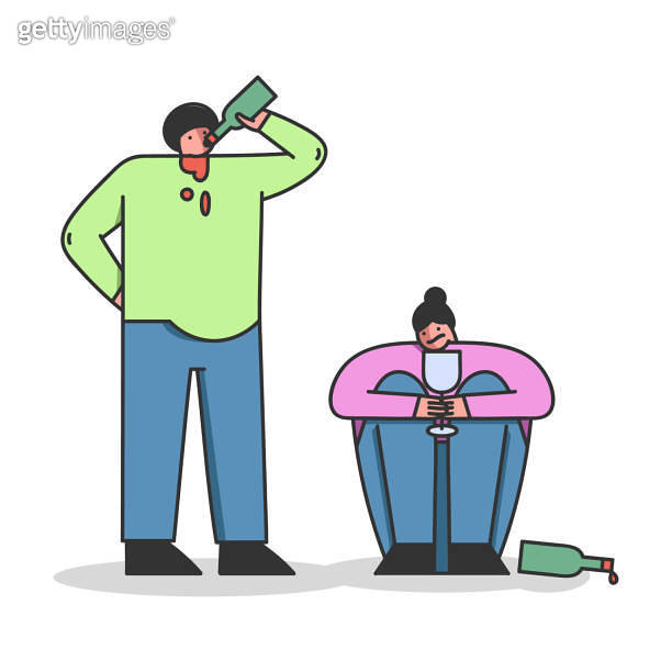 Concept Of Alcoholism, Drink Alcohol. Male And Female Characters ...