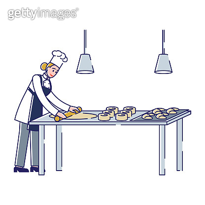 Concept Of Modern Professional Manufacturing Process In Bakery. Female ...