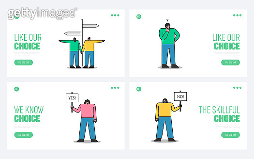 Set of landing pages with people choices. Cartoon characters making ...