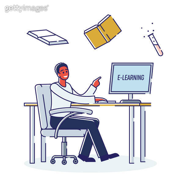 Elearning, Online Testing Form Concept. Boy Student Takes A Course ...
