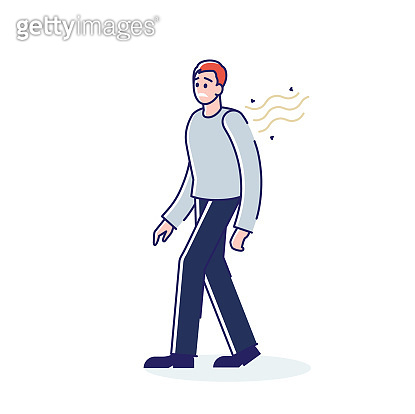 Young man feeling bad smell coming from his body. Personal hygiene ...