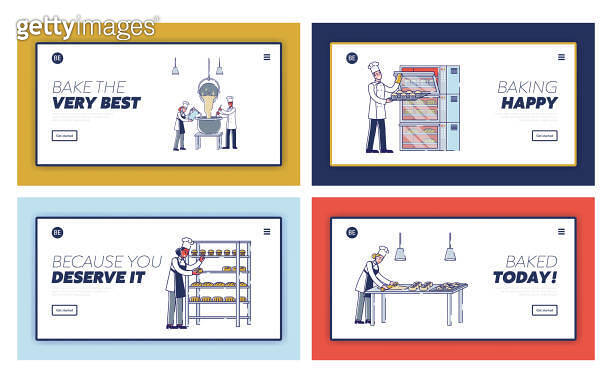 Website Landing Page. Manufacturing Process In Bakery With Characters ...
