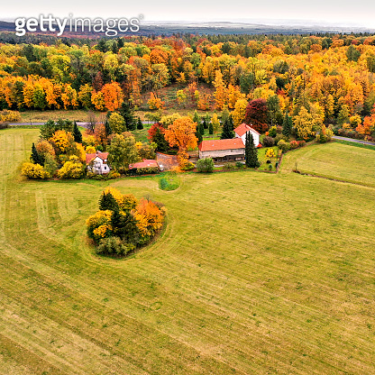 Farm at the edge of the Elm in Germany with a large cultivated meadow ...