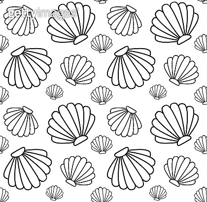 Vector seamless pattern of black line shell 이미지 (1254682969) - 게티이미지뱅크