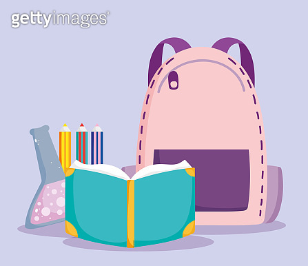 back to school, backpack book test tube and pencils elementary ...