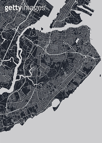 Detailed borough map of Staten Island New York city, monochrome vector ...