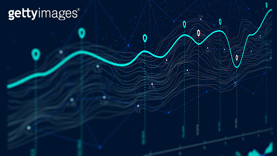 Digital business analytics concept, data threads graphic visualization ...