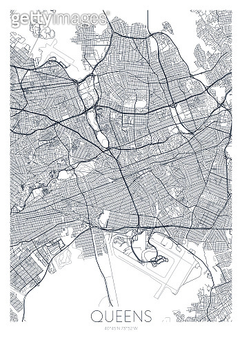 Detailed borough map of Queens New York city, vector poster or postcard ...