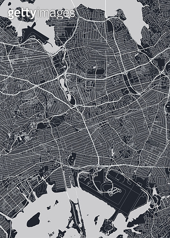 Detailed borough map of Queens New York city, monochrome vector poster ...