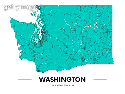 Detailed Washington state map, highly detailed territory and road plan ...