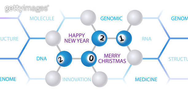 Christmas banner. structure of DNA, RNA with number 2021 on a white ...