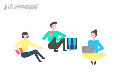 Cartoon Style Students Relaxing During Break in College 이미지 (1280687533 ...