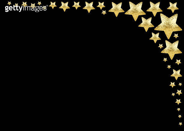 Golden star frame on black background isolated, corner border made of shiny gold stars ...