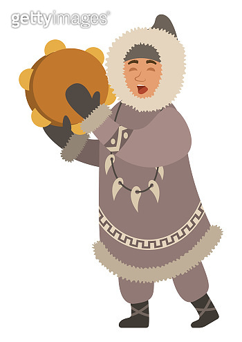Inuit Person with Musical Instrument Sings Vector (1267644194) 일러스트, 무료 ...