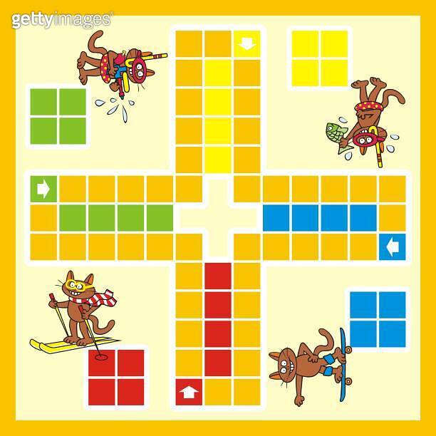 Ludo, board game with cat for children, vector illustration 이미지 ...