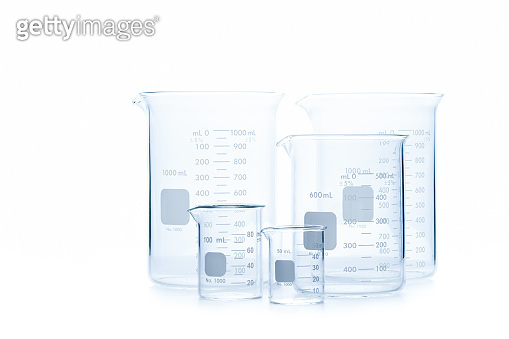 Mix size of measuring beakers for science experiment in laboratory ...