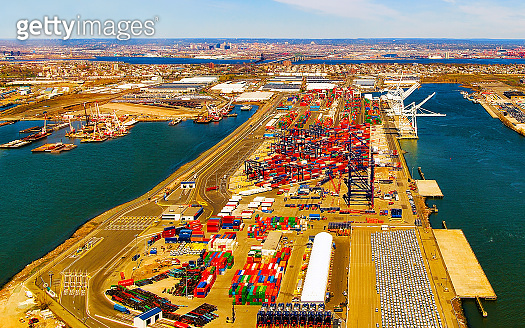 Aerial view to global container terminal in Bayonne reflex (1200804857 ...